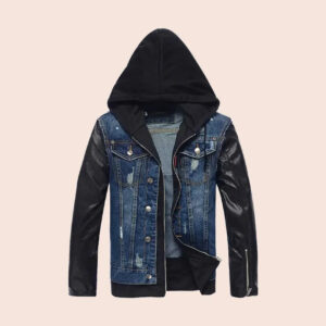Cameron Hooded Leather Denim Jacket - The Shearling Jacket