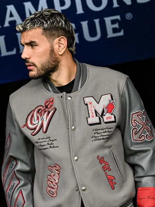 Ac Milan Varsity Jacket | Off White X Ac Milan Grey Varsity Jacket